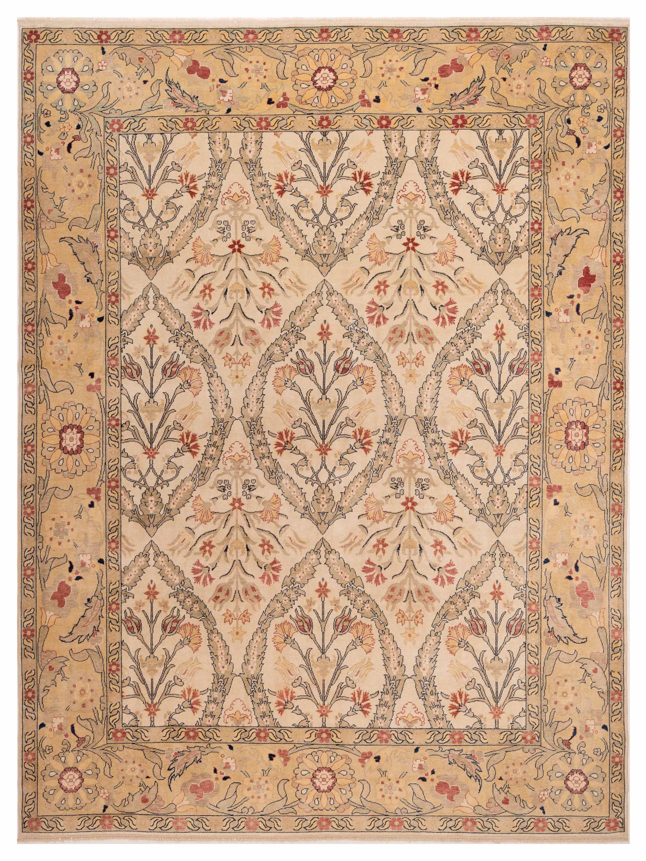 Antiqua Loom Ivory Gold 10.7x13.2 Hand Knotted Rug – Oushak Rugs
